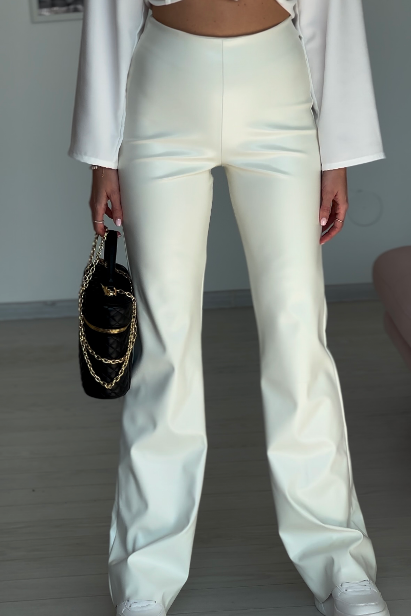 Colanti evazati din piele cu talie inalta "FlareLeather" - Ivoire